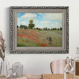 Bilderwelten Bild mit Barockrahmen Antik Blumen modern Barock gr&uuml;n - Claude Monet - Mohnfeld bei Argenteuil - Blumenwiese Wohnzimmer Schlafzimmer