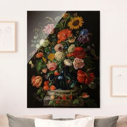 Bilderwelten Glasbild Blumen modern bunt Glas Wandbild - Jan Davidsz de Heem - Glasvase mit Blumen - Deko Wohnzimmer Schlafzimmer