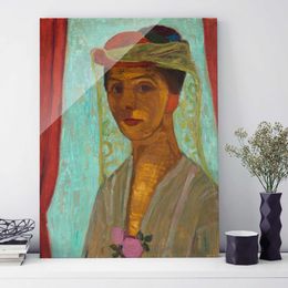 Bilderwelten Glasbild originell modern einzigartig Glas Wandbild - Paula Modersohn-Becker - Selbstbildnis mit Hut - Deko Wohnzimmer Schlafzimmer