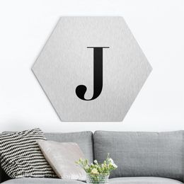 Hexagon-Alu-Dibond Bild Buchstabe Serif Wei&szlig; J