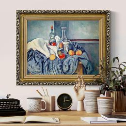 Bilderwelten Bild mit Barockrahmen Antik Kulinarisch modern Barock blau - Paul C&eacute;zanne - Stillleben Pfirsiche - Obst Wohnzimmer Schlafzimmer