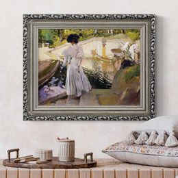 Bilderwelten Leinwandbild mit Barockrahmen Joaquin Sorolla - Maria sieht den Fischen zu