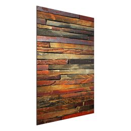 Bilderwelten Alu Dibond Outdoor Bild einzigartig Vintage Holzoptik - Bretterstapel - Retro Wohnzimmer Schlafzimmer