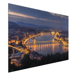 Bilderwelten Alu Dibond Outdoor Bild Stadt blau Motiv wetterfest - Blick &uuml;ber Budapest - Skylines Wohnzimmer Schlafzimmer
