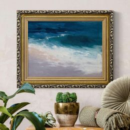 Bilderwelten Bild mit Barockrahmen Antik Strand modern Barock blau - Abendflut - K&uuml;ste Wohnzimmer Schlafzimmer