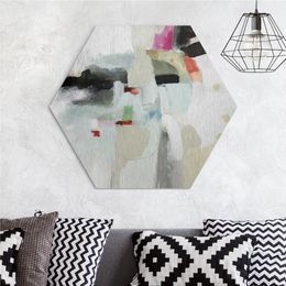 Bilderwelten Alu-Dibond Bild Hexagon originell beige Abstrakt - Bunte Wasserf&auml;lle II - Deko Wohnzimmer Schlafzimmer