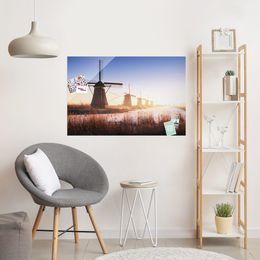 Bilderwelten Glasbild - Querformat Windm&uuml;hlen von Kinderdijk