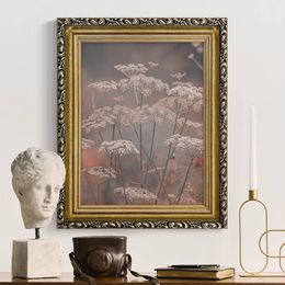 Bilderwelten Bild mit Barockrahmen Antik Blumen Motiv Barock rosa - Wilde Doldenbl&uuml;ten - edle Optik Wohnzimmer Schlafzimmer