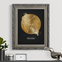 Bilderwelten Leinwandbild mit Barockrahmen Sternzeichen Wassermann Grau Gold