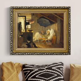Bilderwelten Bild mit Barockrahmen Antik originell modern Barock beige - Carl Spitzweg - Der arme Poet - edle Optik Wohnzimmer Schlafzimmer