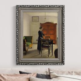 Bilderwelten Bild mit Barockrahmen Antik originell modern Barock braun - Vilhelm Hammershoi - Ida in einem Interieur - edle Optik Wohnzimmer Schlafzimmer