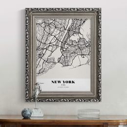 Bilderwelten Leinwandbild mit Barockrahmen Stadtplan New York - Klassik