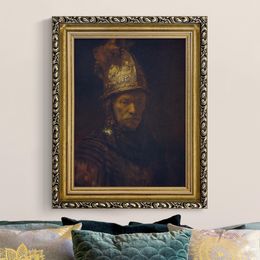 Bilderwelten Bild mit Barockrahmen Antik originell modern Barock gold - Rembrandt - Der Mann mit dem Goldhelm - edle Optik Wohnzimmer Schlafzimmer