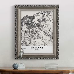 Bilderwelten Leinwandbild mit Barockrahmen Stadtplan Havanna - Klassik