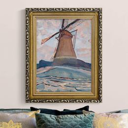 Bilderwelten Bild mit Barockrahmen Antik originell Abstrakt Barock blau - Piet Mondrian - Windm&uuml;hle - edle Optik Wohnzimmer Schlafzimmer