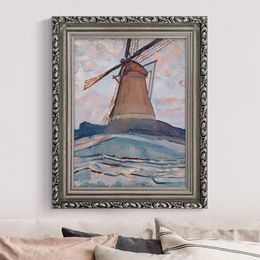 Bilderwelten Bild mit Barockrahmen Antik originell Abstrakt Barock blau - Piet Mondrian - Windm&uuml;hle - edle Optik Wohnzimmer Schlafzimmer