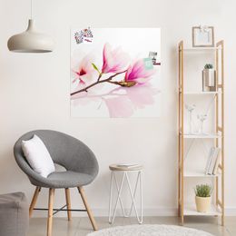 Bilderwelten Glasbild Blumen Motiv rosa Glas Wandbild - Zarter Magnolienzweig - Deko Wohnzimmer Schlafzimmer