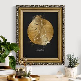 Bilderwelten Leinwandbild mit Barockrahmen Sternzeichen Steinbock Grau Gold