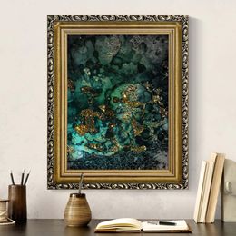 Bilderwelten Bild mit Barockrahmen Antik Strand Abstrakt Barock schwarz - Goldene Meeres-Inseln Abstrakt - Landschaft Wohnzimmer Schlafzimmer