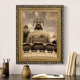 Bilderwelten Bild mit Barockrahmen Antik Spirituell Motiv Barock beige - Gro&szlig;er Buddha Sepia - Buddha Wohnzimmer Schlafzimmer