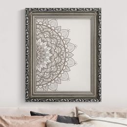 Bilderwelten Leinwandbild mit Barockrahmen Mandala Illustration shabby beige wei&szlig;