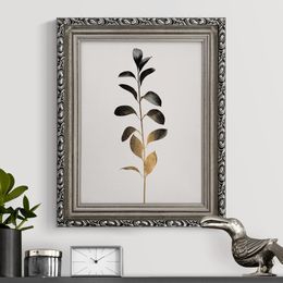 Bilderwelten Leinwandbild mit Barockrahmen Grafische Pflanzenwelt - Gold und Grau