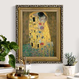 Bilderwelten Bild mit Barockrahmen Antik originell modern Barock gold - Gustav Klimt - Der Ku&szlig; - edle Optik Wohnzimmer Schlafzimmer