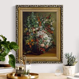 Bilderwelten Bild mit Barockrahmen Antik Blumen modern Barock bunt - Gustave Courbet - Blumenstrau&szlig; in Vase - edle Optik Wohnzimmer Schlafzimmer