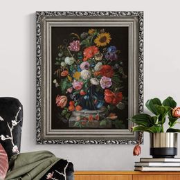 Bilderwelten Bild mit Barockrahmen Antik Blumen modern Barock bunt - Jan Davidsz de Heem - Glasvase mit Blumen - edle Optik Wohnzimmer Schlafzimmer