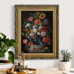 Bilderwelten Bild mit Barockrahmen Antik Blumen modern Barock bunt - Jan Davidsz de Heem - Glasvase mit Blumen - edle Optik Wohnzimmer Schlafzimmer