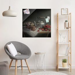 Bilderwelten Glasbild Kulinarisch modern grau Glas Wandbild - Stillleben mit Erdbeeren - Deko K&uuml;che