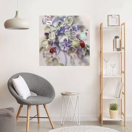 Bilderwelten Glasbild Blumen Motiv beige Glas Wandbild - Marienk&auml;fer im Garten - Deko Wohnzimmer Schlafzimmer