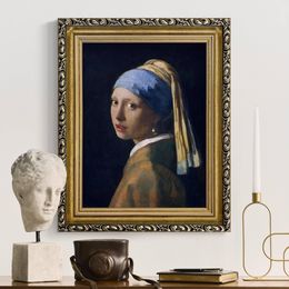 Bilderwelten Bild mit Barockrahmen Antik originell modern Barock blau - Jan Vermeer van Delft - Das M&auml;dchen mit dem Perlenohrgeh&auml;nge - edle Optik Wohnzimmer
