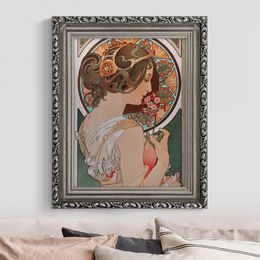 Bilderwelten Leinwandbild mit Barockrahmen Alfons Mucha - Schl&uuml;sselblume