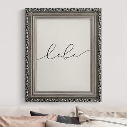 Bilderwelten Leinwandbild mit Barockrahmen Lebe Kalligraphie in Creme