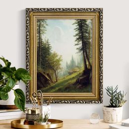 Bilderwelten Bild mit Barockrahmen Antik Wald modern Barock gr&uuml;n - Albert Bierstadt - In den Berner Alpen - B&auml;ume Wohnzimmer Schlafzimmer