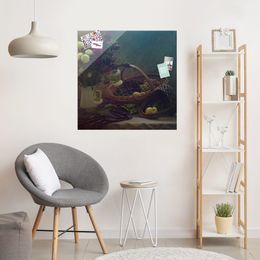 Bilderwelten Glasbild Kulinarisch modern petrol Glas Wandbild - Stillleben mit Blumenvase - Deko K&uuml;che