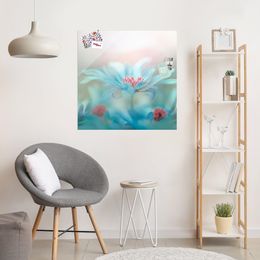 Bilderwelten Glasbild Blumen Motiv t&uuml;rkis Glas Wandbild - Zarte Bl&uuml;ten in Pastell - Deko Wohnzimmer Schlafzimmer