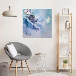 Bilderwelten Glasbild Blumen Shabby t&uuml;rkis Glas Wandbild - Bl&uuml;te in T&uuml;rkis - Deko Wohnzimmer Schlafzimmer