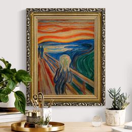 Bilderwelten Bild mit Barockrahmen Antik originell modern Barock bunt - Edvard Munch - Der Schrei - edle Optik Wohnzimmer Schlafzimmer