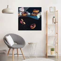 Bilderwelten Glasbild Kulinarisch modern schwarz Glas Wandbild - Donuts vom K&uuml;chenregal - Deko K&uuml;che