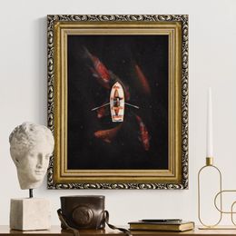 Bilderwelten Bild mit Barockrahmen Antik Tiere Illustration Barock schwarz - Enkel Dika - Friedliche Kois - Boot Schiff & U-Boot Wohnzimmer Schlafzimmer