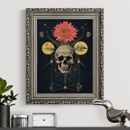 Bilderwelten Bild mit Barockrahmen Antik Spirituell modern Barock bunt - Alchemie Totenkopf mit Blume - edle Optik Jugendzimmer