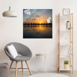 Bilderwelten Glasbild Tiere Motiv orange Glas Wandbild - Kamele im Sonnenuntergang - Deko Wohnzimmer Schlafzimmer