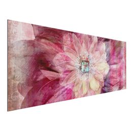 Bilderwelten Alu Dibond Outdoor Bild Blumen pink Vintage wetterfest - Grunge Flower - Retro Wohnzimmer Schlafzimmer
