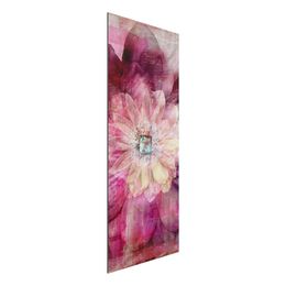 Bilderwelten Alu Dibond Outdoor Bild Blumen pink Vintage wetterfest - Grunge Flower - Retro Wohnzimmer Schlafzimmer