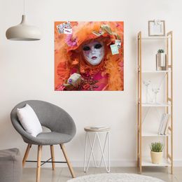Bilderwelten Glasbild Portrait modern einzigartig Glas Wandbild - Karneval in Orange - Deko Wohnzimmer Schlafzimmer
