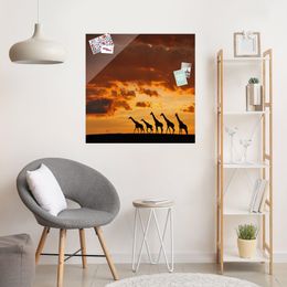 Bilderwelten Glasbild Tiere Fotomontage orange Glas Wandbild - F&uuml;nf Giraffen - Himmel Wohnzimmer Schlafzimmer