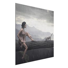 Bilderwelten Alu Dibond Outdoor Bild originell einzigartig modern wetterfest - Jane in the Rain - Erotik Wohnzimmer Schlafzimmer