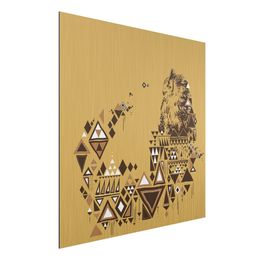 Bilderwelten Alu Dibond Outdoor Bild Tiere gold Abstrakt wetterfest - Indianische Eule - Deko Wohnzimmer Schlafzimmer
